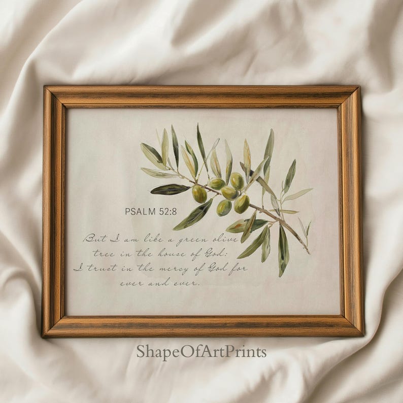 Psalm 52:8 Olive Branch Wall Art Print – Christian Bible Verse Decor ...