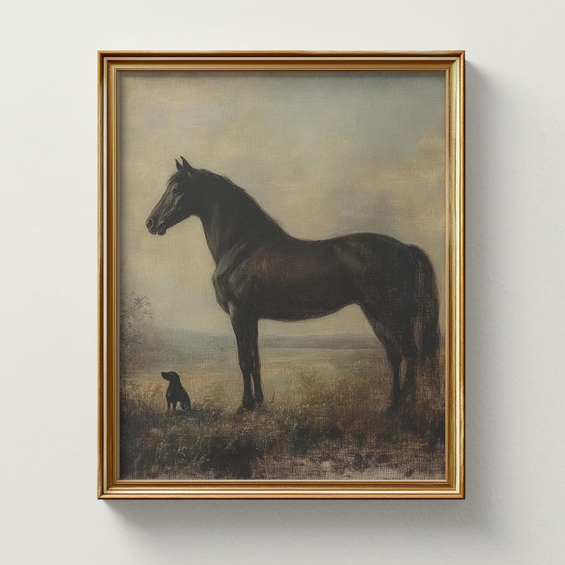 Vintage Horse and Dog Print: Rustic Equestrian Farmhouse Art - Etsy
