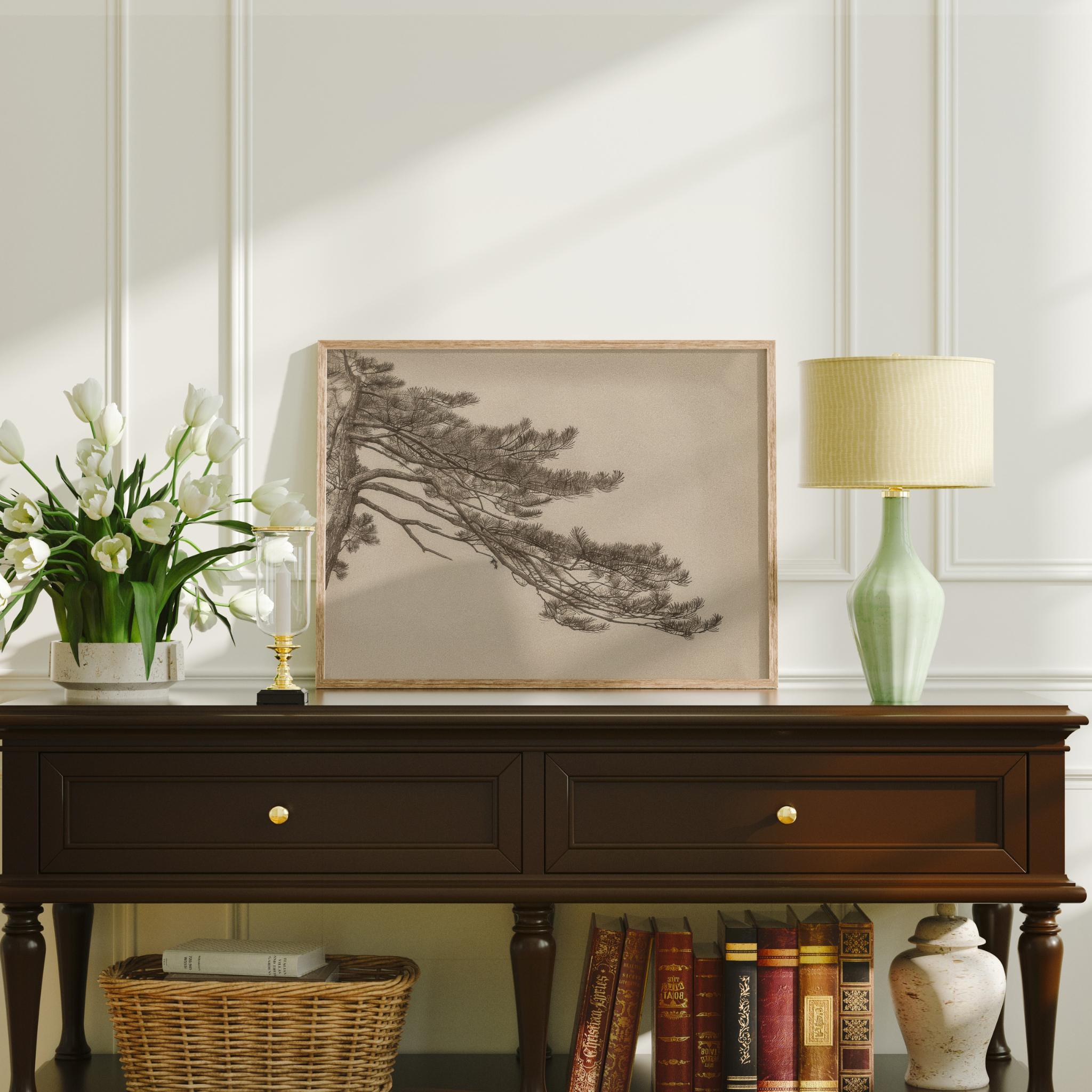 Japanese Pine Tree Branch Art Print: Zen Ink Illustration (digital ...