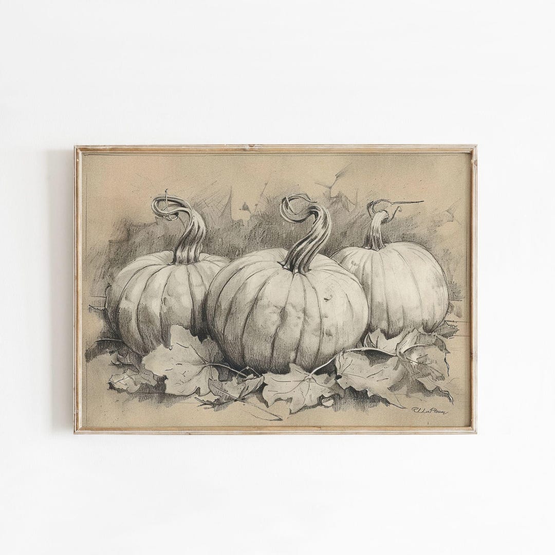 Grayscale Pumpkin Sketch Print | Rustic Fall Decor (digital Download ...