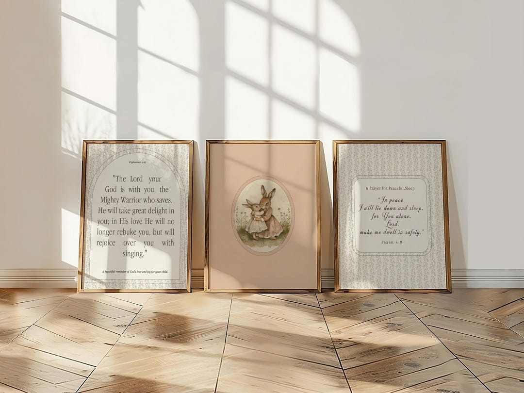 Christian Nursery Wall Art Set of 3, Pastel Girl Bible Verse Decor ...