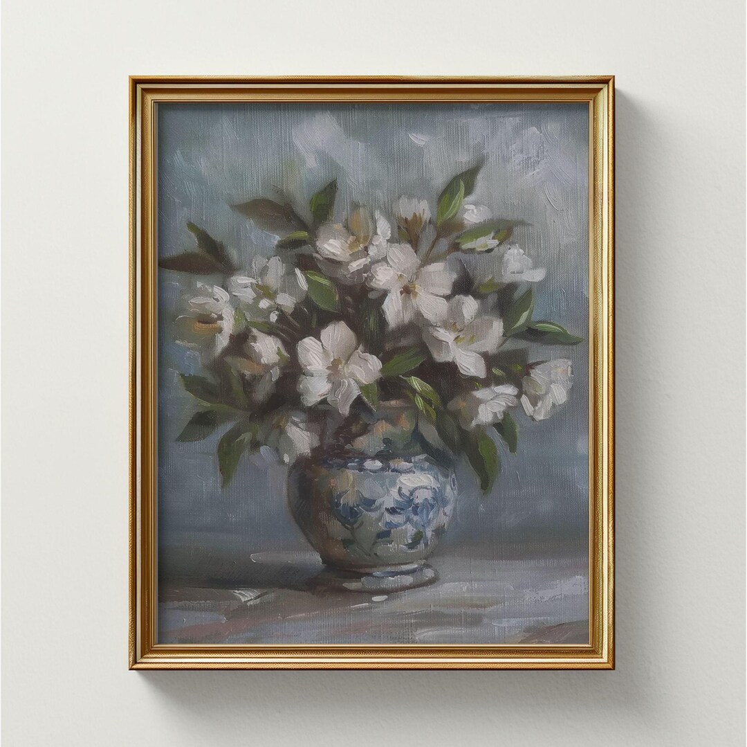 White Blossoms Vase Print: French Country Cottagecore Floral Art - Etsy