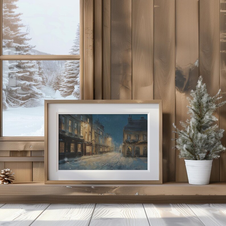 Victorian Christmas Street Scene Art: Snowy Night, Warm Light Glow ...