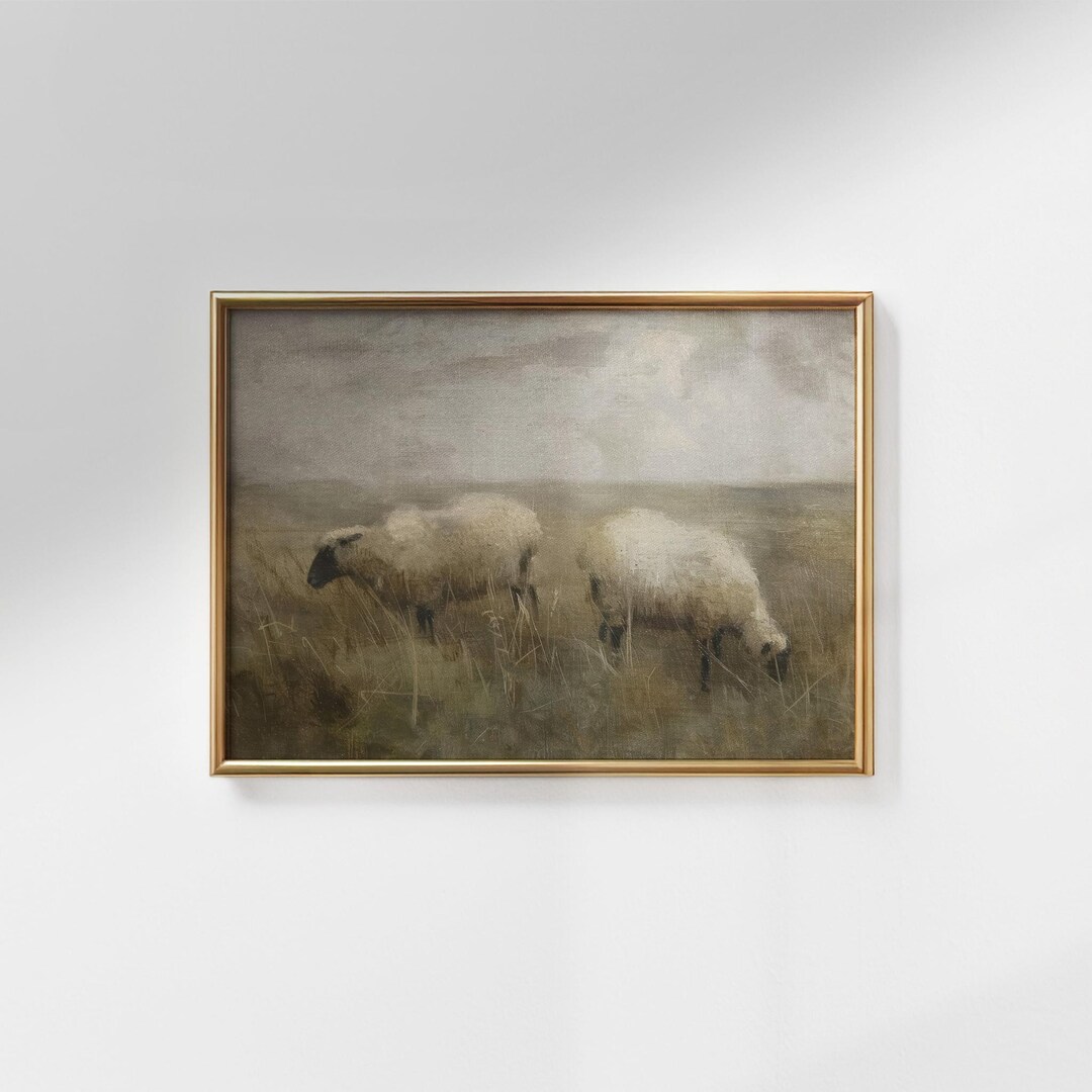 Sheep Pasture Print: Rustic Farmhouse Wall Art in Warm Neutrals - Etsy