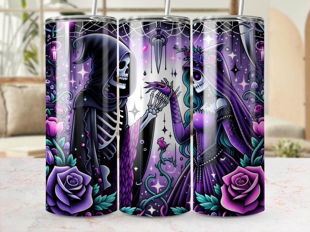 Gothic Grim Reaper Couple Tumbler Wrap: Floral Skeleton Design (digital ...