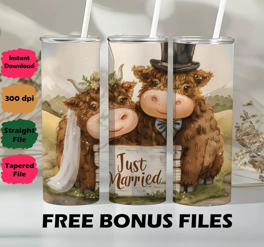 Just Married Highland Cow Tumbler Design, Wedding Gift (digital ...