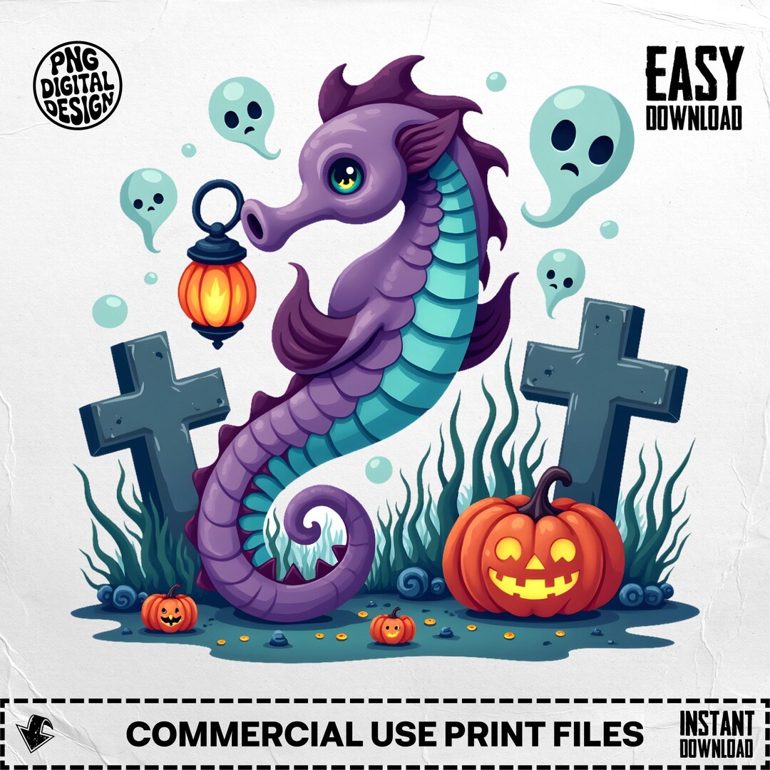 Halloween Seahorse PNG, Spooky Seahorse Clipart, Ghost Png, Pumpkin Png ...