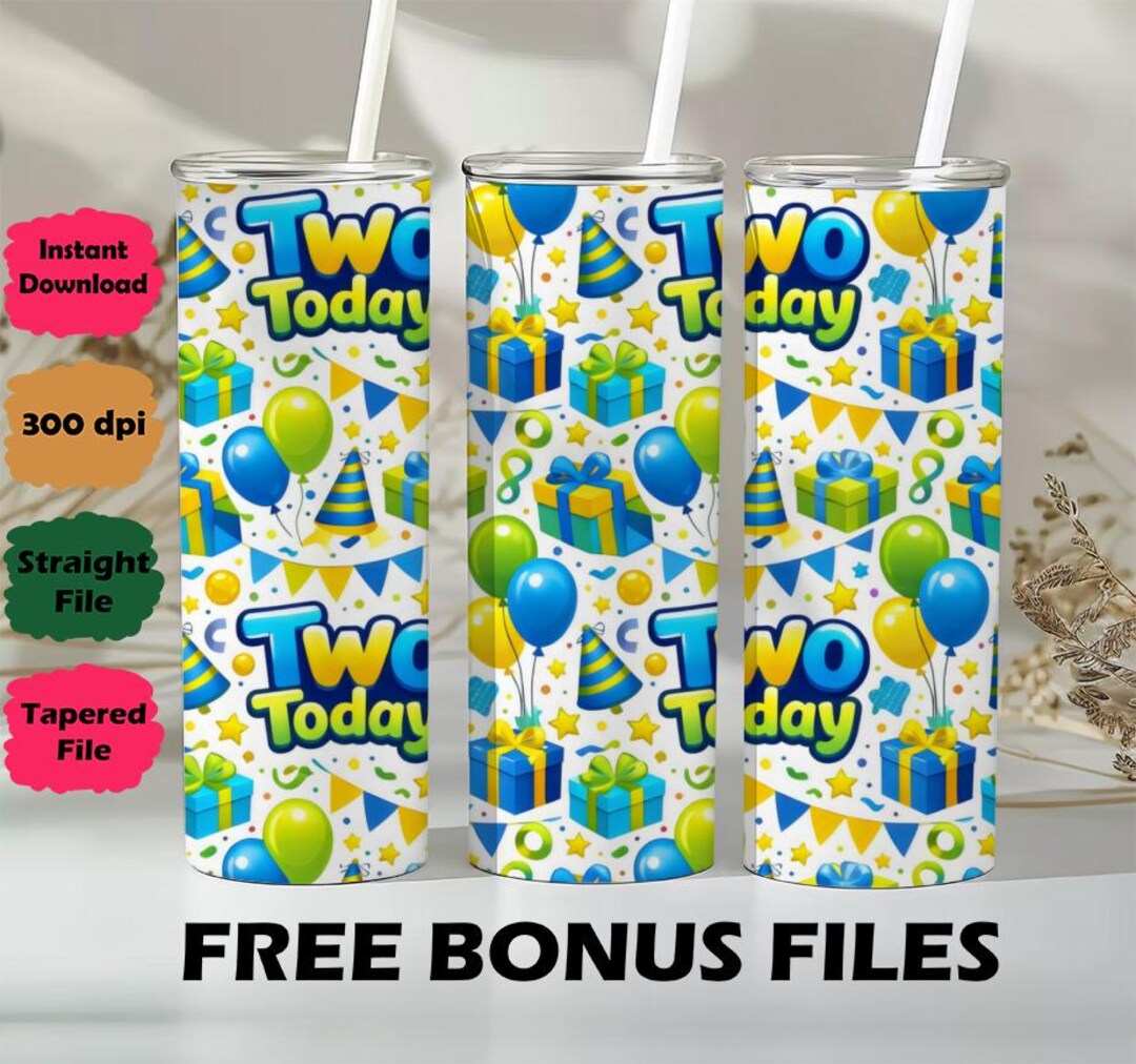 Digital Seamless File, Two Today Birthday Pattern, Sublimation Tumbler ...
