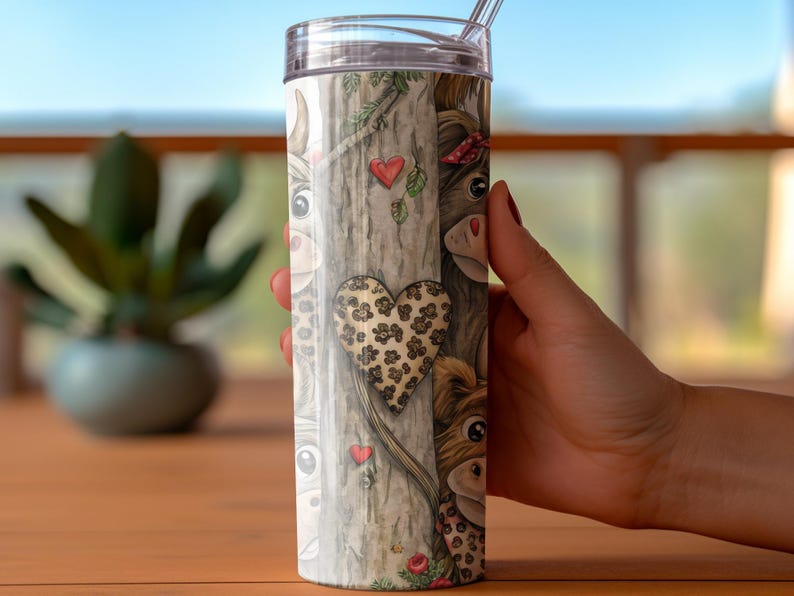 Seamless Digital Tumbler Wrap Cute Highland Cow Baby Calves Valentine ...