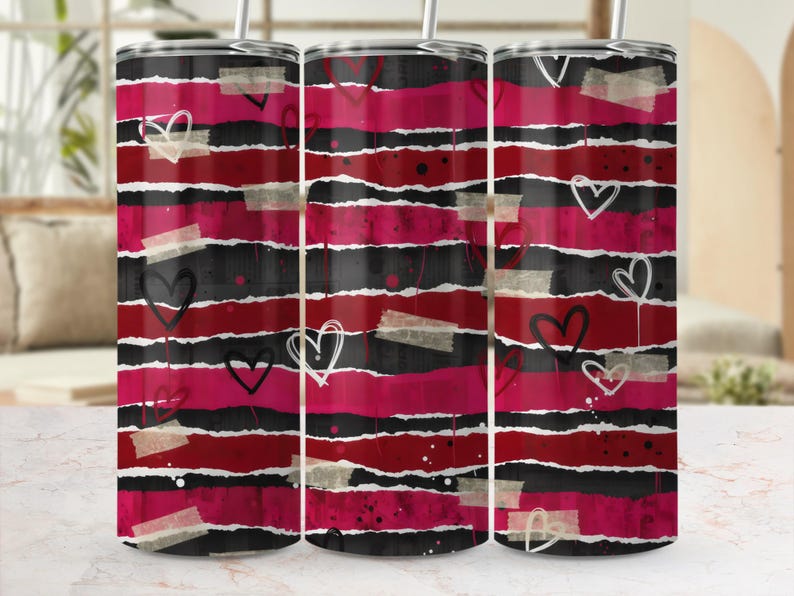 Seamless Digital Tumbler Wrap Grunge Ripped Paper Hearts Distressed ...