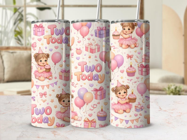 Digital Seamless File, Two Today Birthday Pattern, Tumbler, Wall Art ...