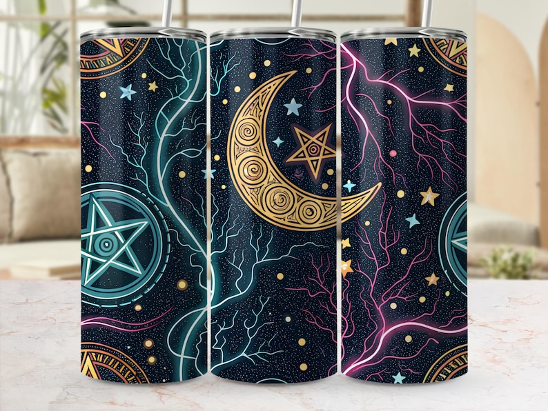 Celestial Pentagram Moon Seamless Digital Pattern, Mystical Cosmic ...