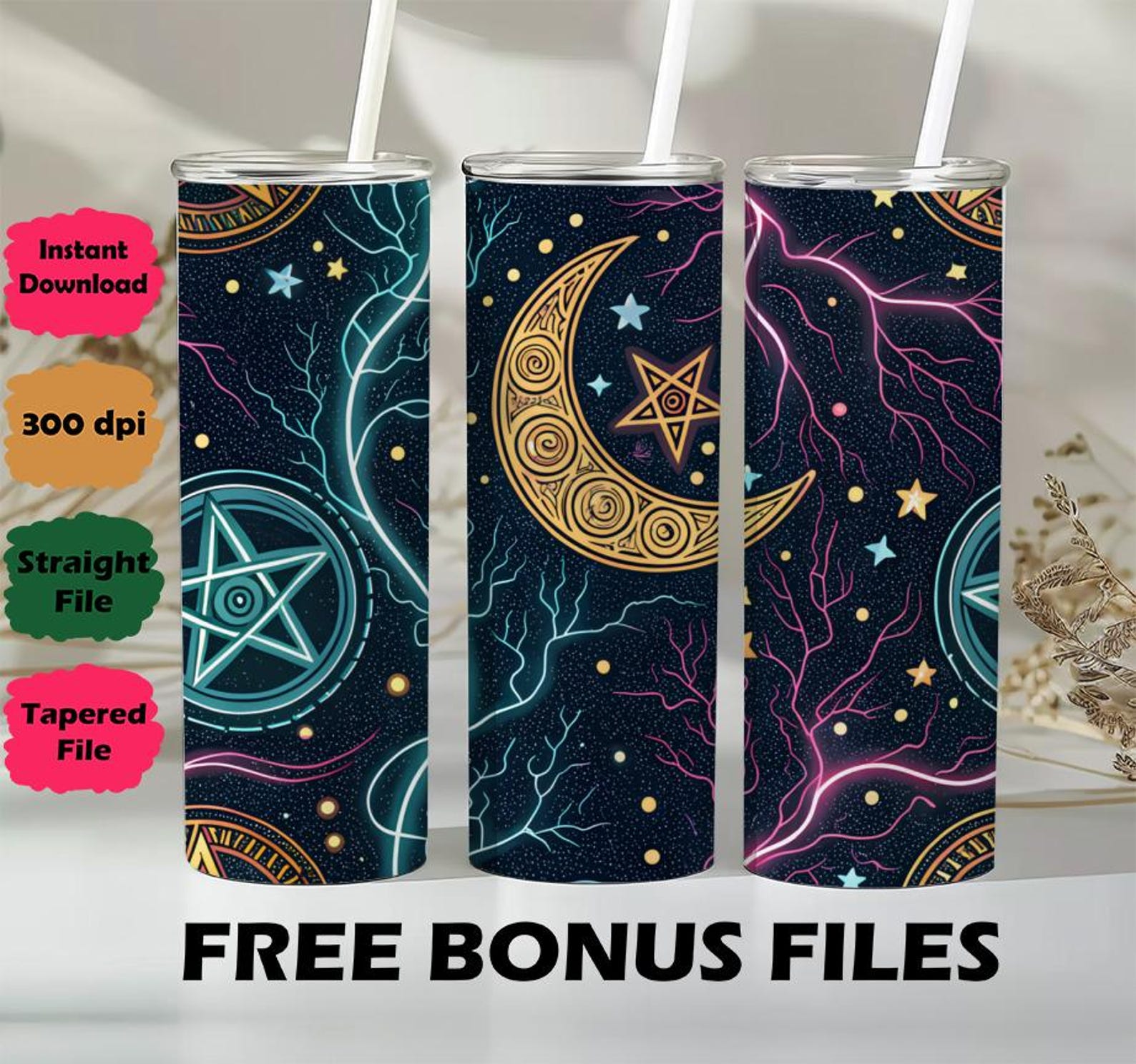 Celestial Pentagram Moon Seamless Digital Pattern, Mystical Cosmic ...