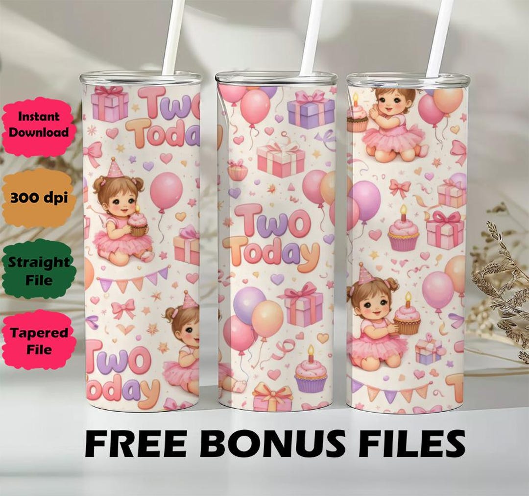 Digital Seamless File, Two Today Birthday Pattern, Tumbler, Wall Art ...
