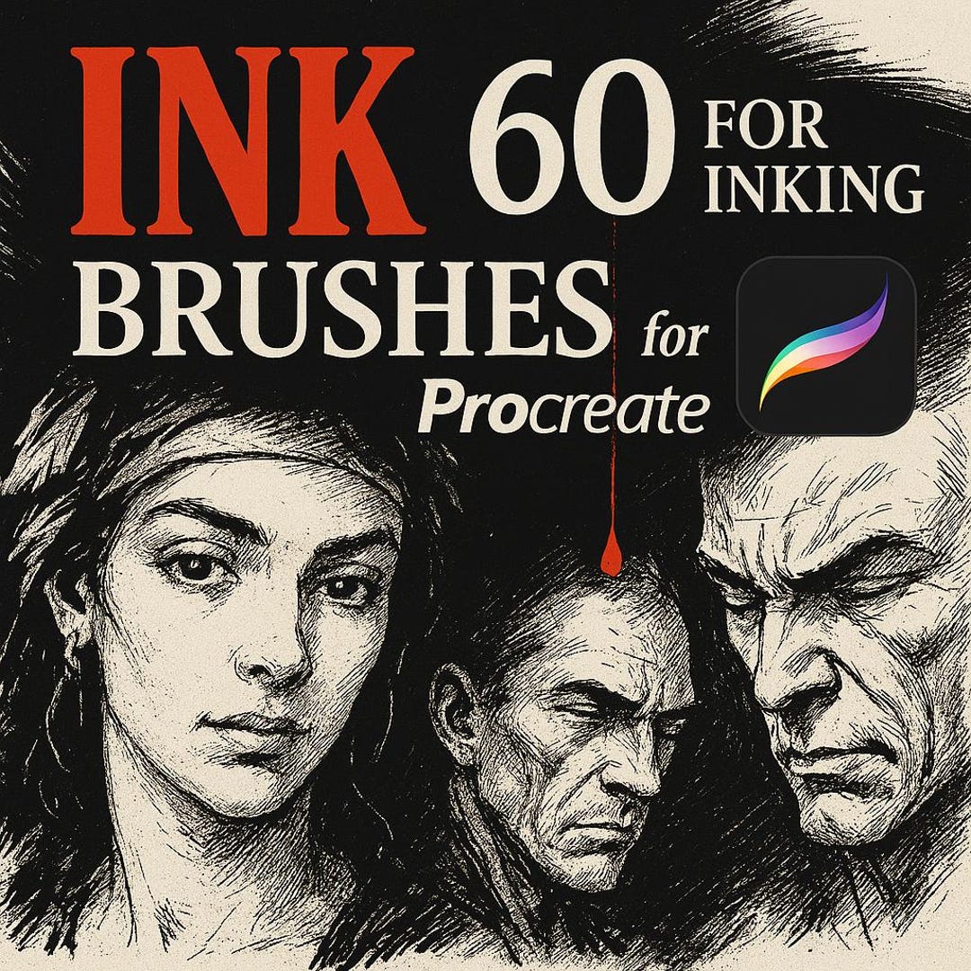 Ink Brushes for Procreate, Realistic Ink Procreate, Line Art Procreate ...
