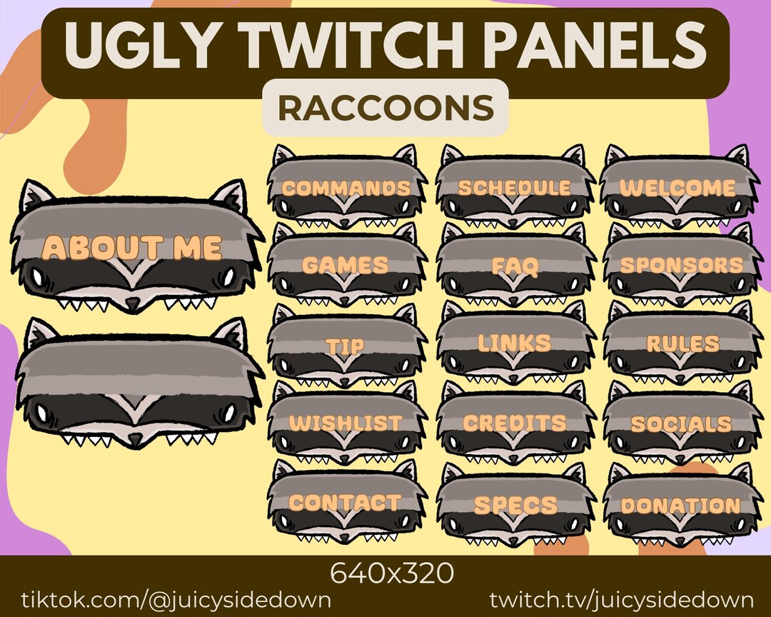17 Ugly Cute Raccoon Twitch Panels for Stream - Orange - Etsy