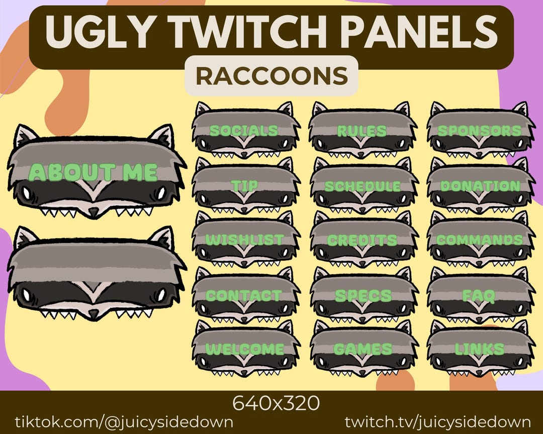 17 Ugly Cute Raccoon Twitch Panels for Stream - Green - Etsy