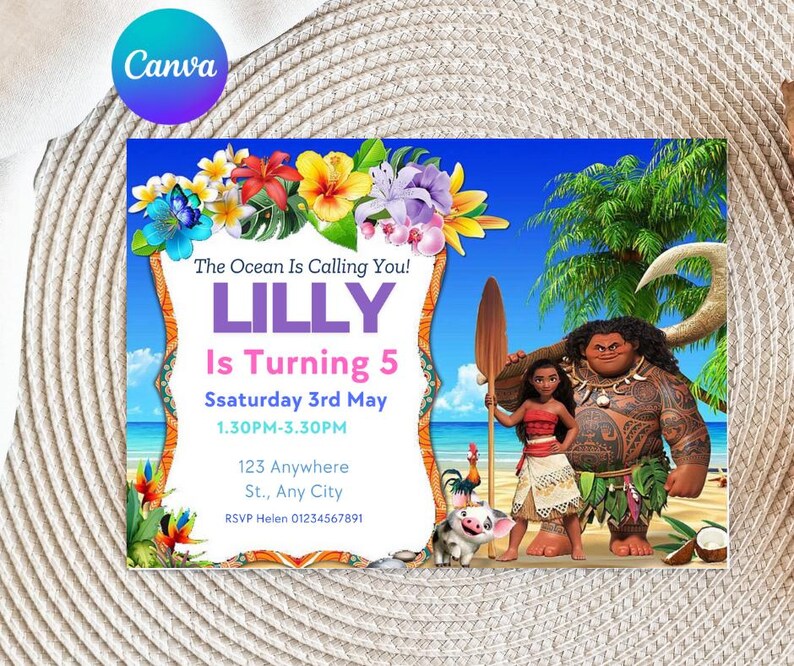 Moana Party Invitation. Moana Birthday Invite - Moana Theme - Kids ...