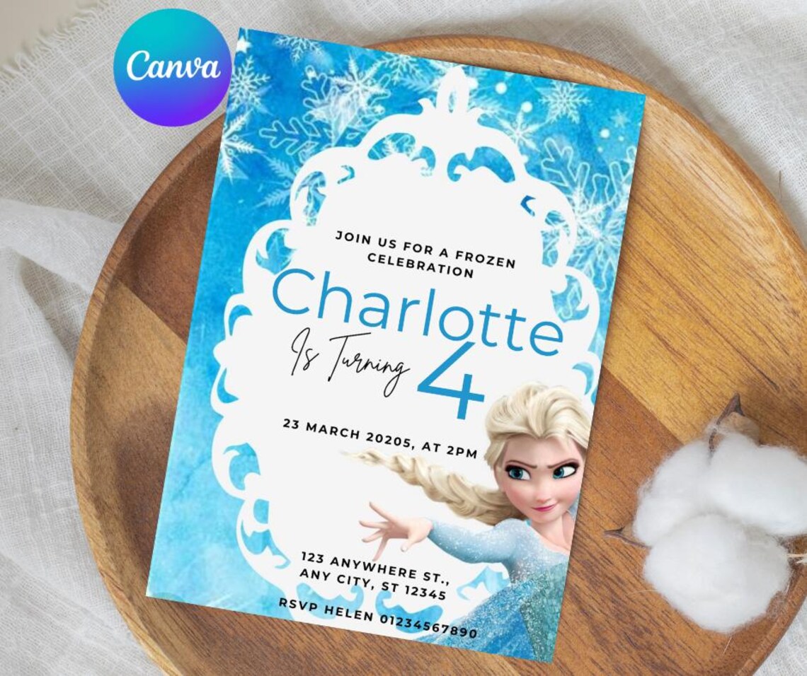 Elsa Birthday Invitation - Frozen Theme, Editable Canva Template ...