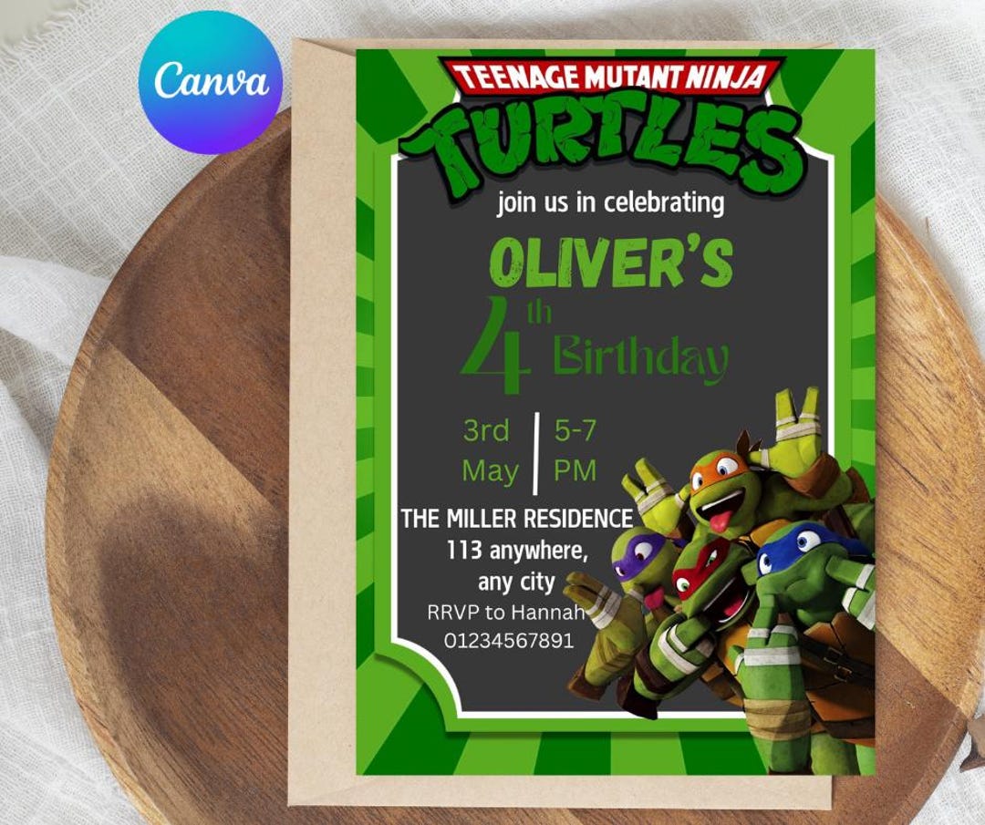 Ninja Turtle Party Invitation. Ninja Turtle Birthday Invite - Ninja ...