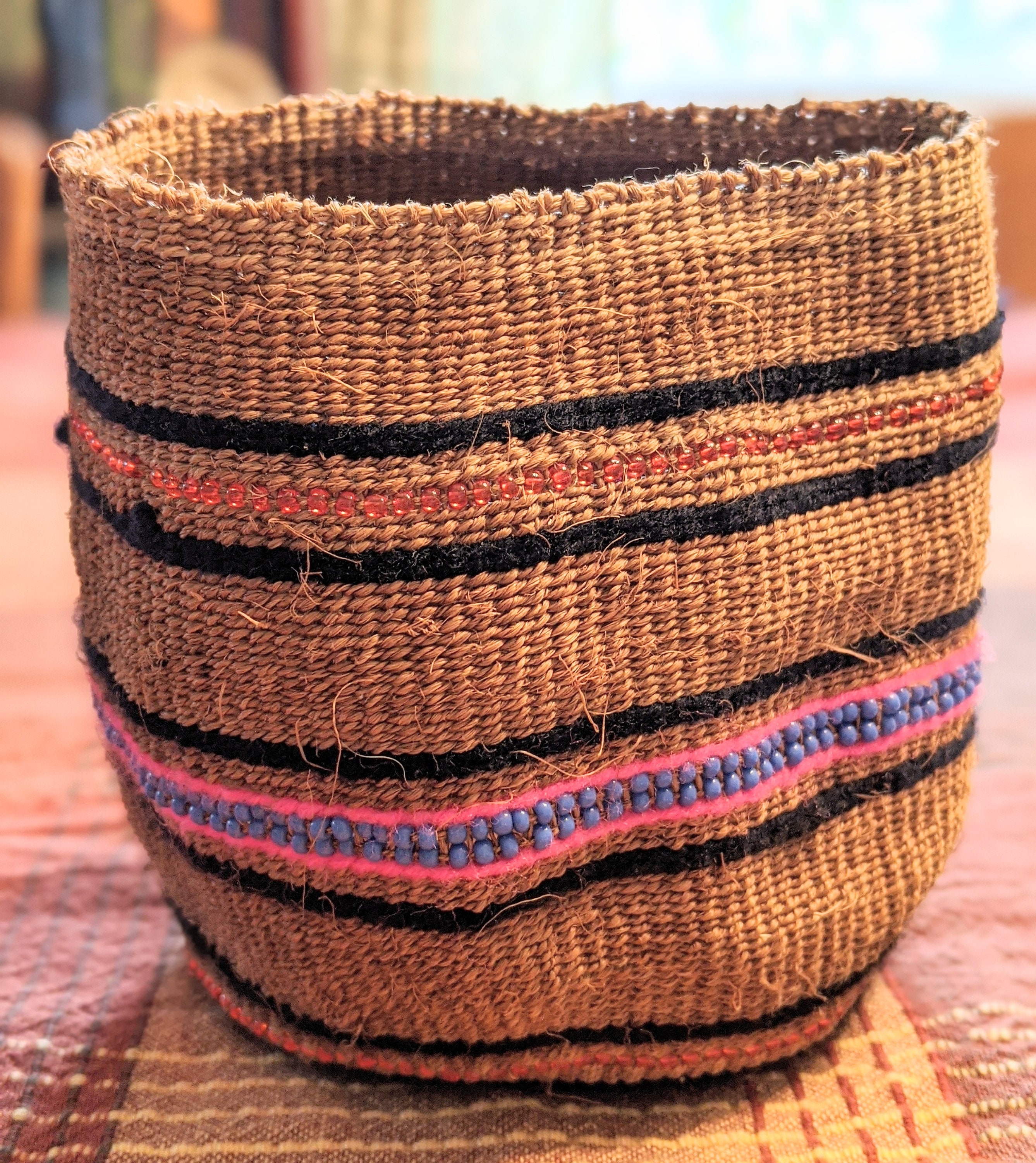 1920s Kenyan sisal beaded basket antique | Etsy