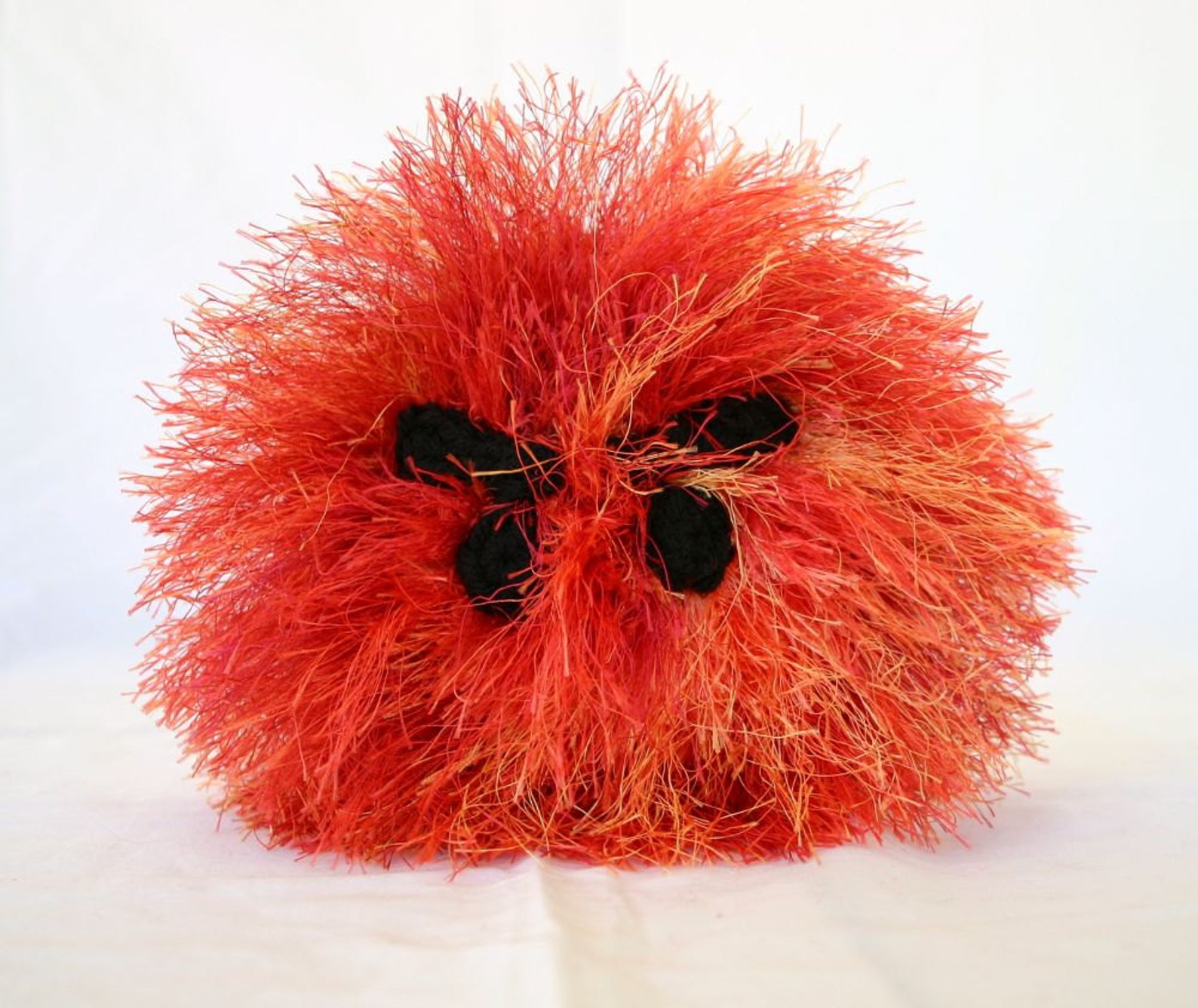 Stuffed Toy Orange Red Crochet Puff Ball Large Angry Face Soft - Etsy