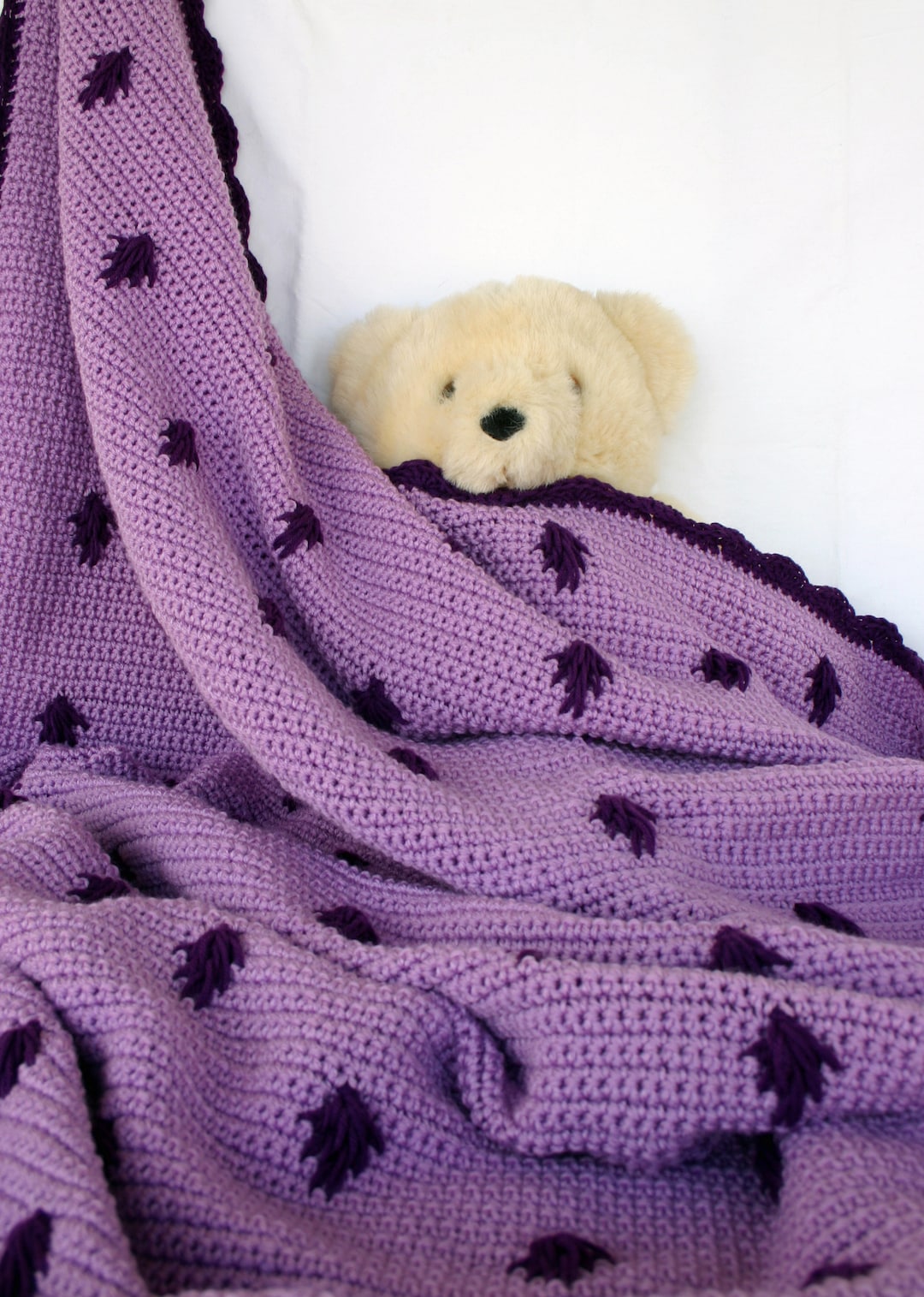 Purple Crochet Afghan Dark Plum Leaves Large Couch Throw Lap Blanket ...