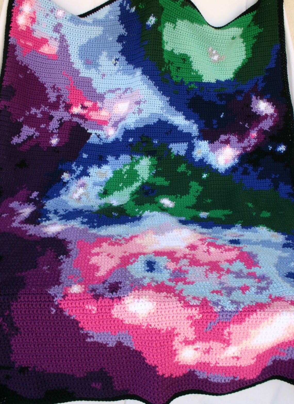 Crochet Afghan Nebula Throw Green Blue Pink Purple Black White | Etsy