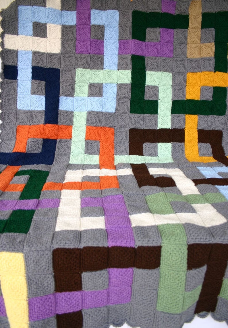 Crochet afghan interlocking squares throw blanket geometric | Etsy
