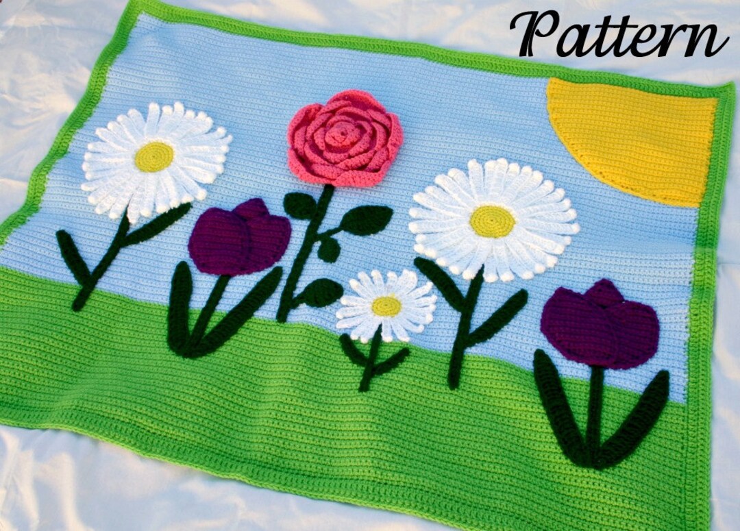 Flowers Afghan Crochet PDF PATTERN Throw Blanket Scene Spring Daisy ...