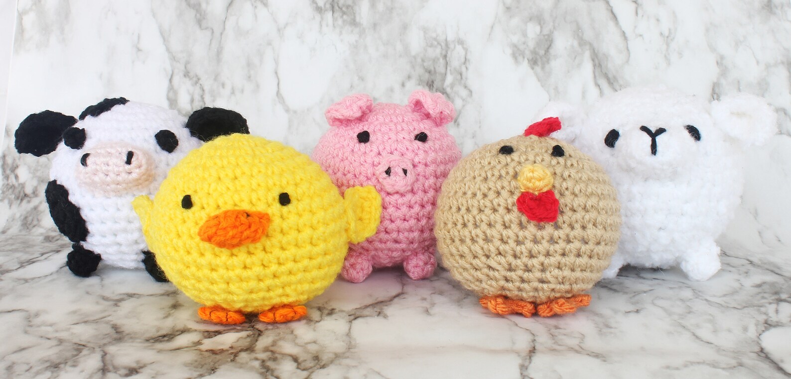 Farm Animals PDF Crochet PATTERN Plush Pig Sheep Cow Chicken Duck Small ...