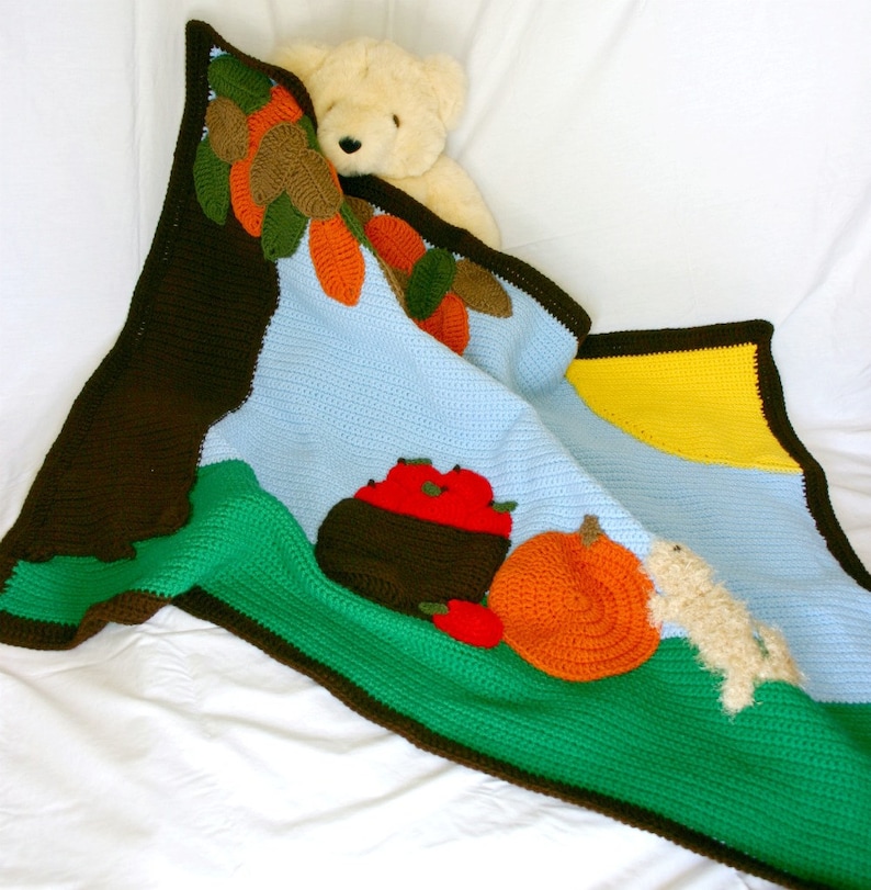 Fall Scene Afghan PDF Crochet PATTERN Autumn Throw Blanket Leaves ...