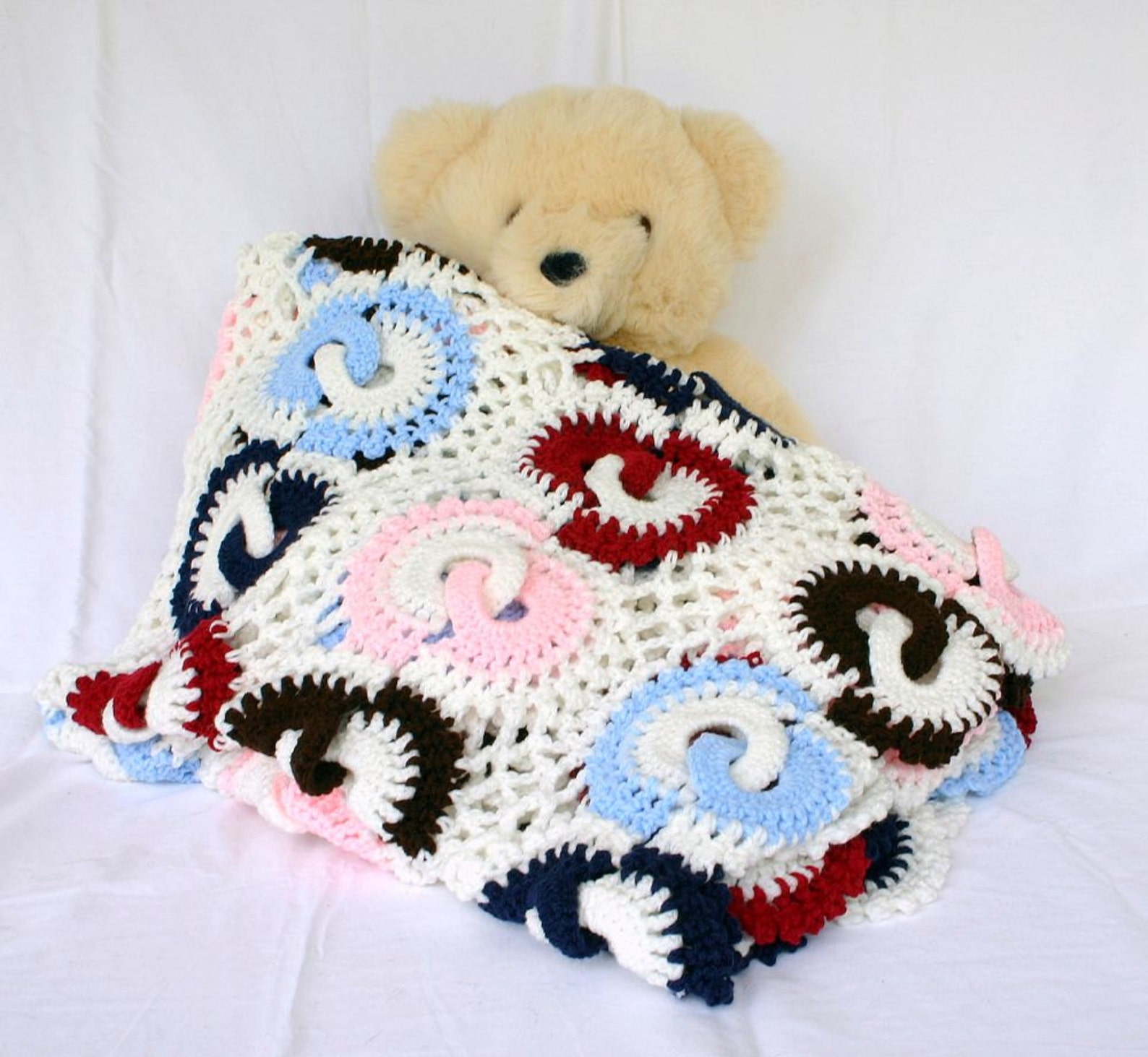 Crochet Afghan Interlocking Rings White Navy Blue Burgundy Red | Etsy