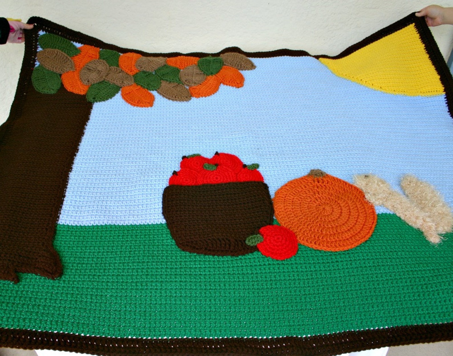 Fall Scene Afghan PDF Crochet PATTERN Autumn Throw Blanket Leaves ...