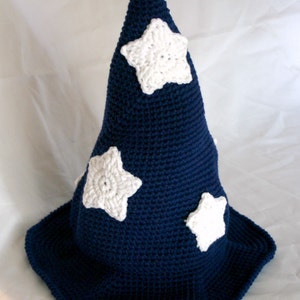 Adult Wizard Hat Crochet PDF PATTERN White Stars Brim Sorcerer Costume ...