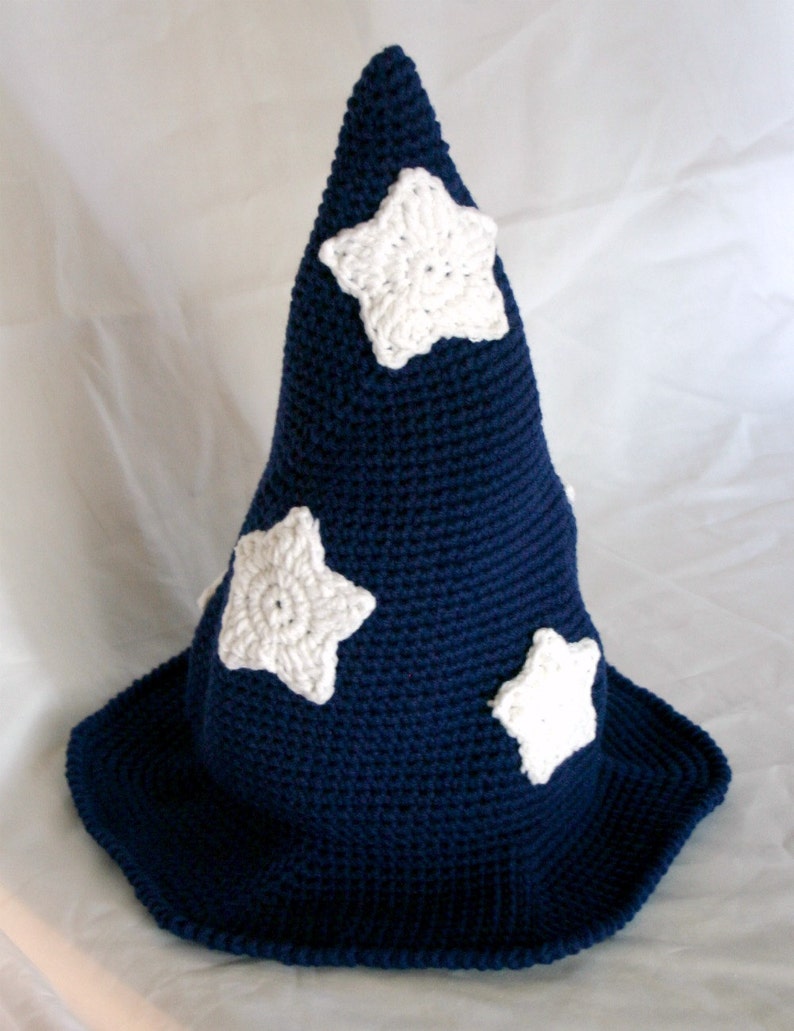 Adult Wizard Hat Crochet PDF PATTERN White Stars Brim Sorcerer Costume ...