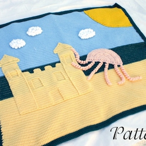 Summer Afghan PDF Crochet PATTERN Blanket Summer Beach Scene Clouds ...