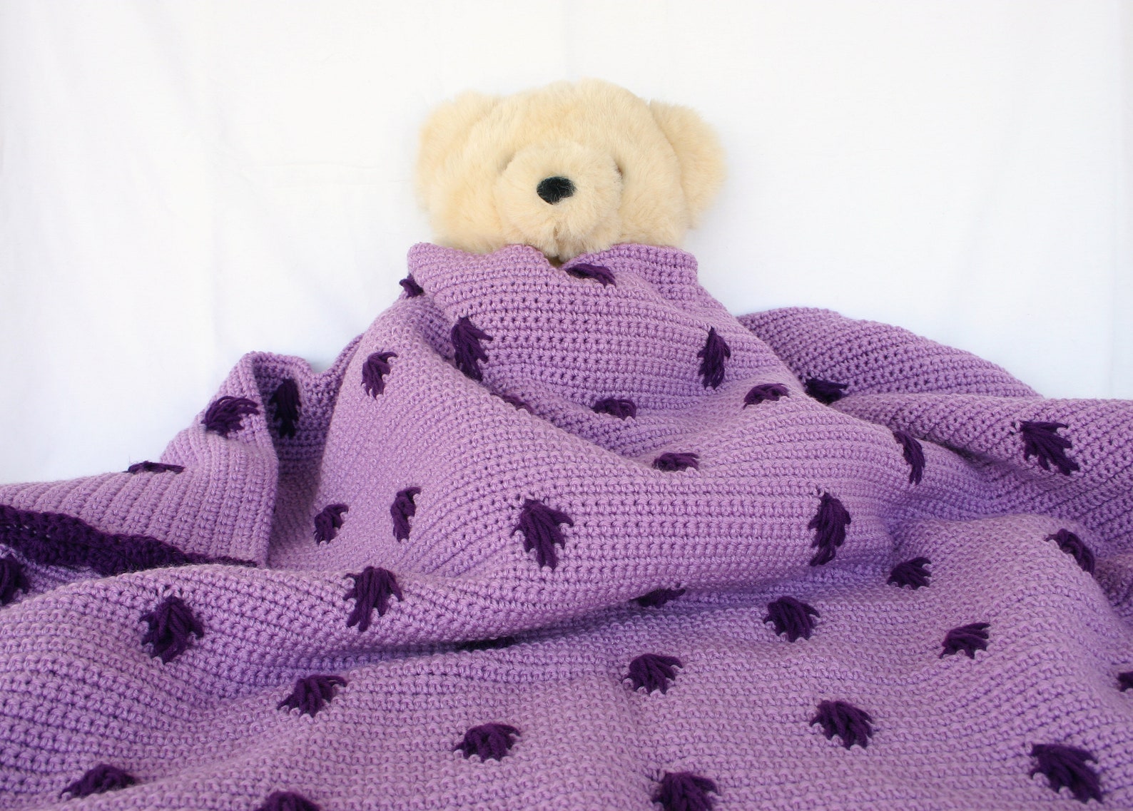 Purple Crochet Afghan Dark Plum Leaves Large Couch Throw Lap Blanket ...