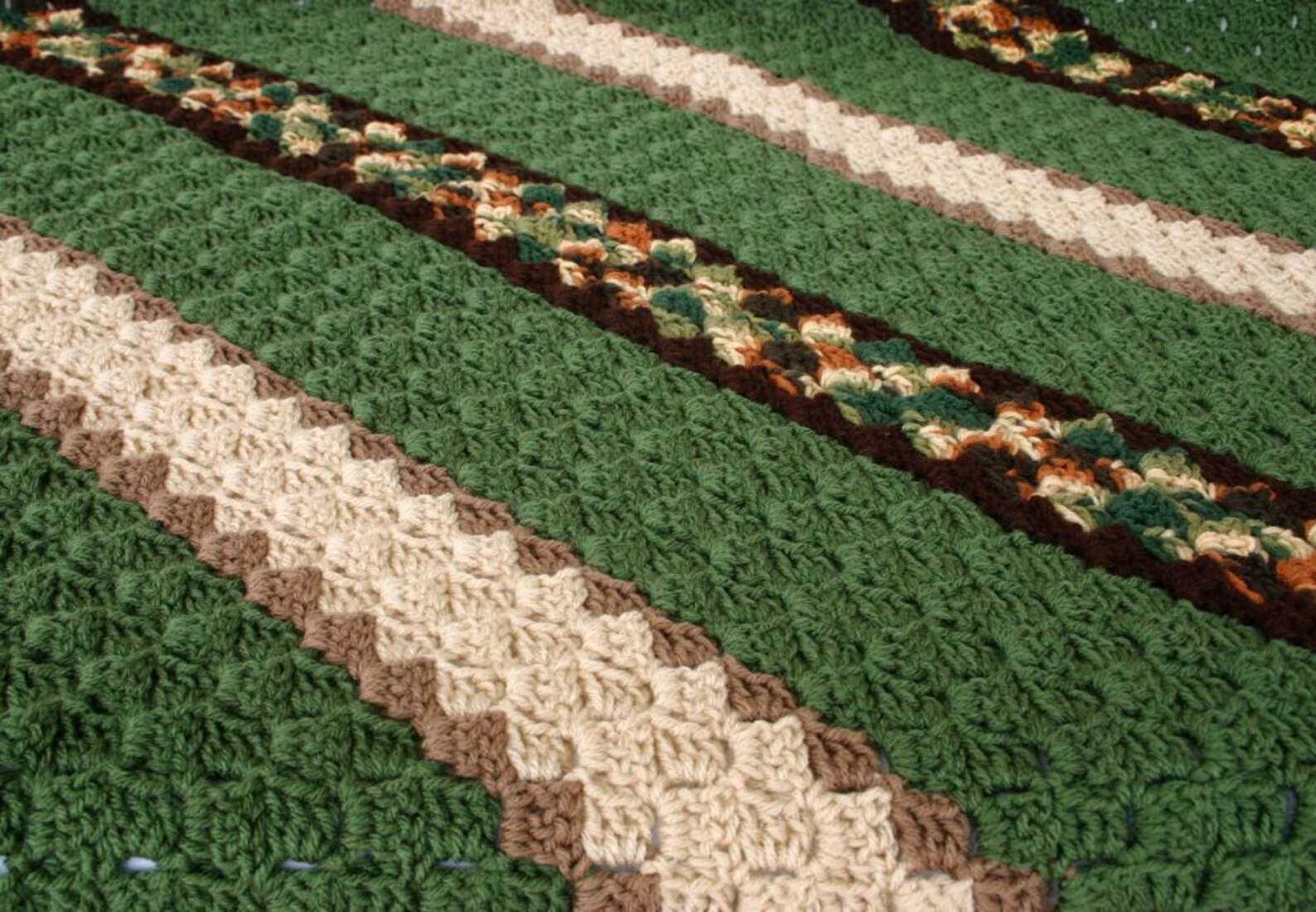 Crochet Afghan Green Brown Throw Diagonal Striped Blanket Lap - Etsy