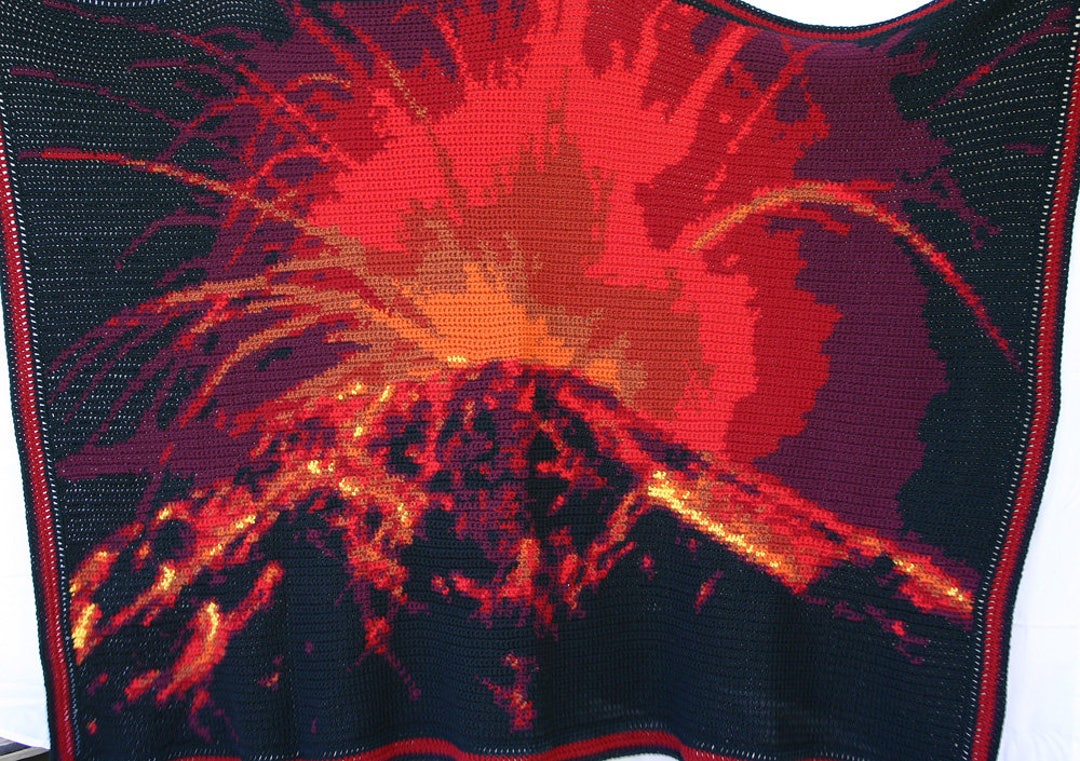 Crochet Volcano Afghan Black Red Orange Yellow Nature Couch Throw Lap ...
