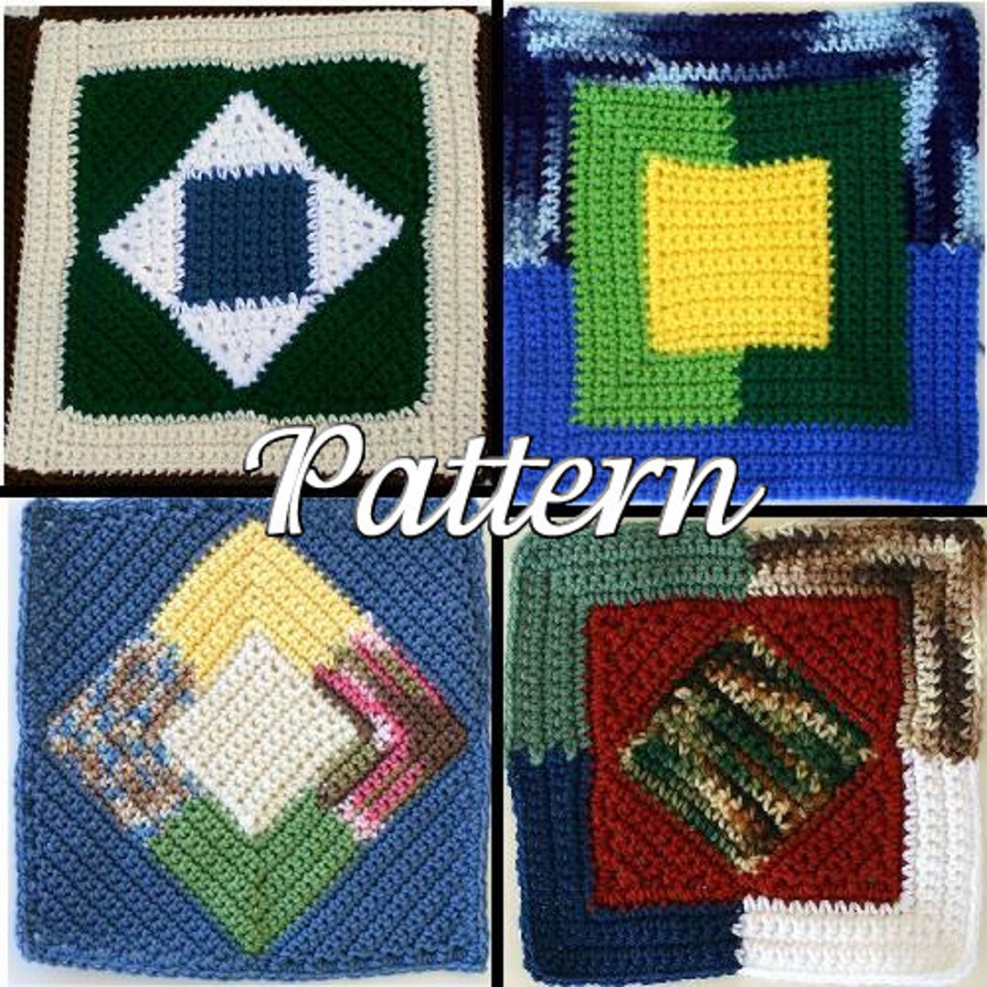 Four Afghan Blocks Crochet PDF PATTERN Granny Square Scrap Yarn ...