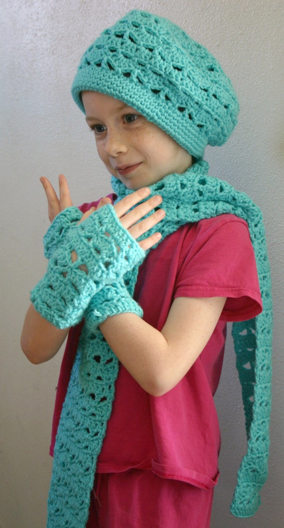 Hat Scarf and Fingerless Gloves PDF Crochet PATTERN Adult - Etsy