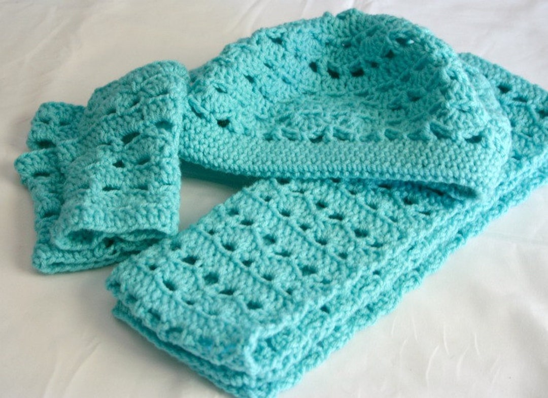 Hat Scarf and Fingerless Gloves PDF Crochet PATTERN Adult Women Set ...