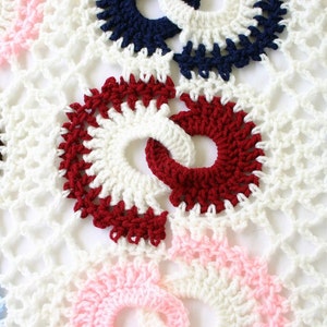 Crochet Afghan Interlocking Rings White Navy Blue Burgundy Red Pink ...