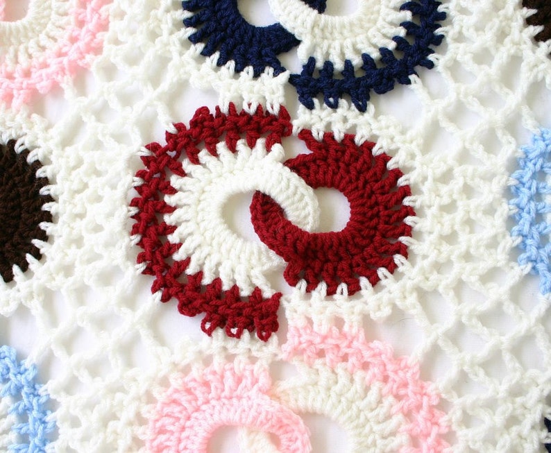 Crochet Afghan Interlocking Rings White Navy Blue Burgundy Red - Etsy