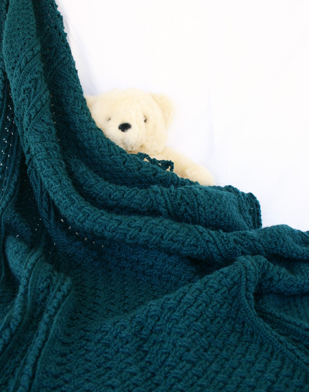 Crochet Afghan Blue Green Throw Lap Blanket Couch Decor Bedding Cables ...