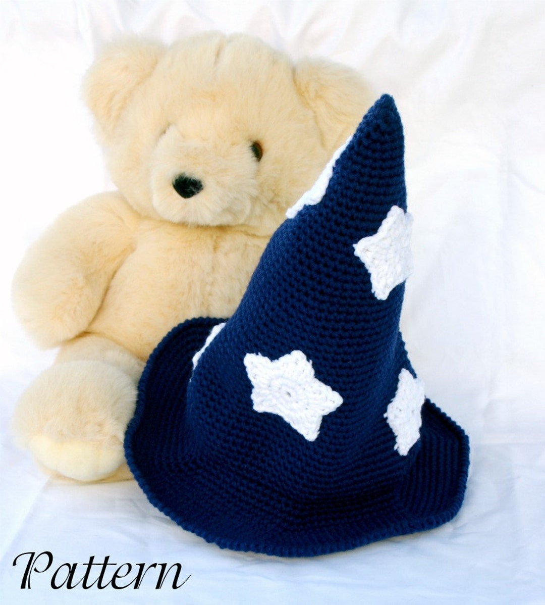 Adult Wizard Hat Crochet PDF PATTERN White Stars Brim Sorcerer Costume ...