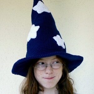Adult Wizard Hat Crochet PDF PATTERN White Stars Brim Sorcerer Costume ...