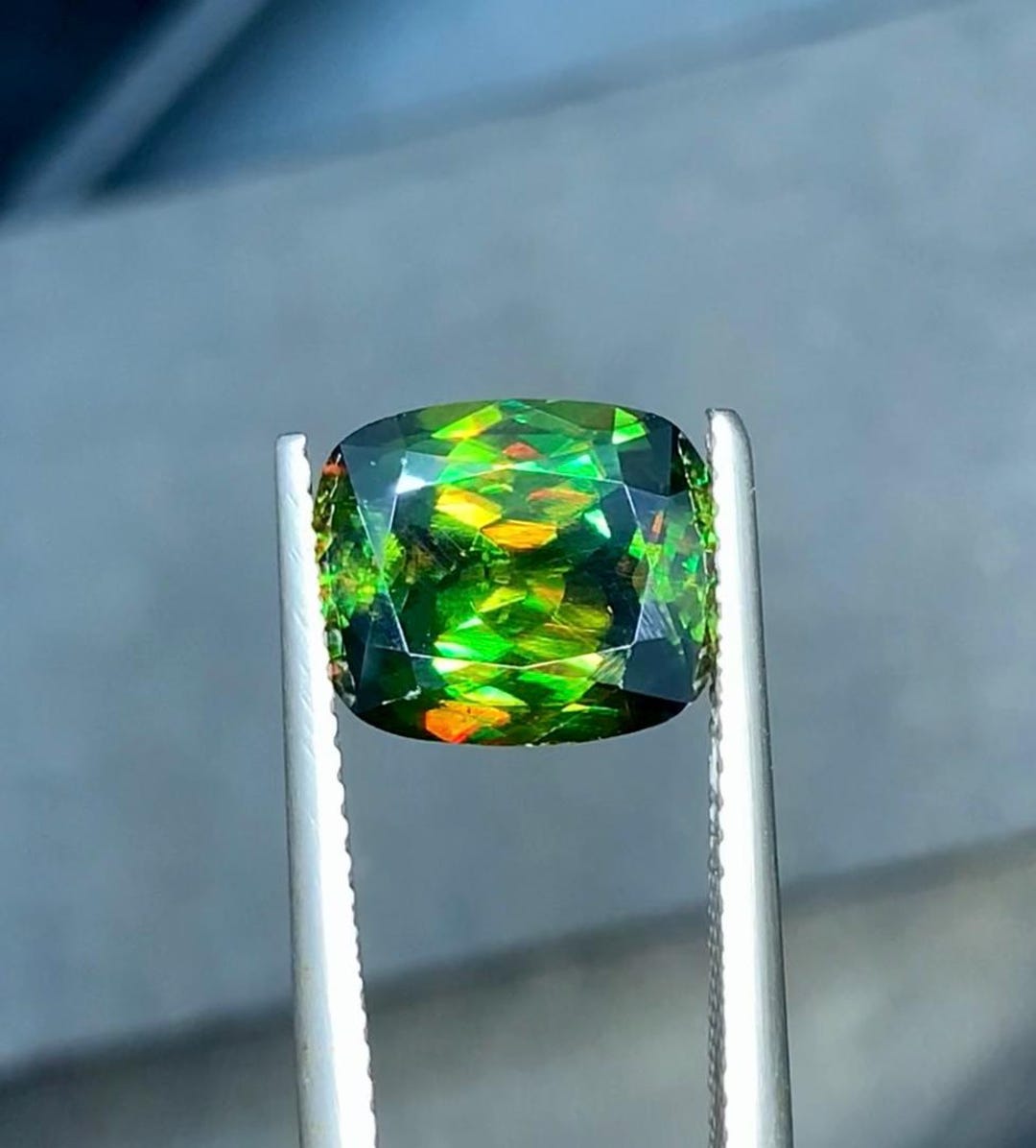 4.15 Carat Green Chrome Titanite Sphene Gemstone Brilliant Cushion Cut ...