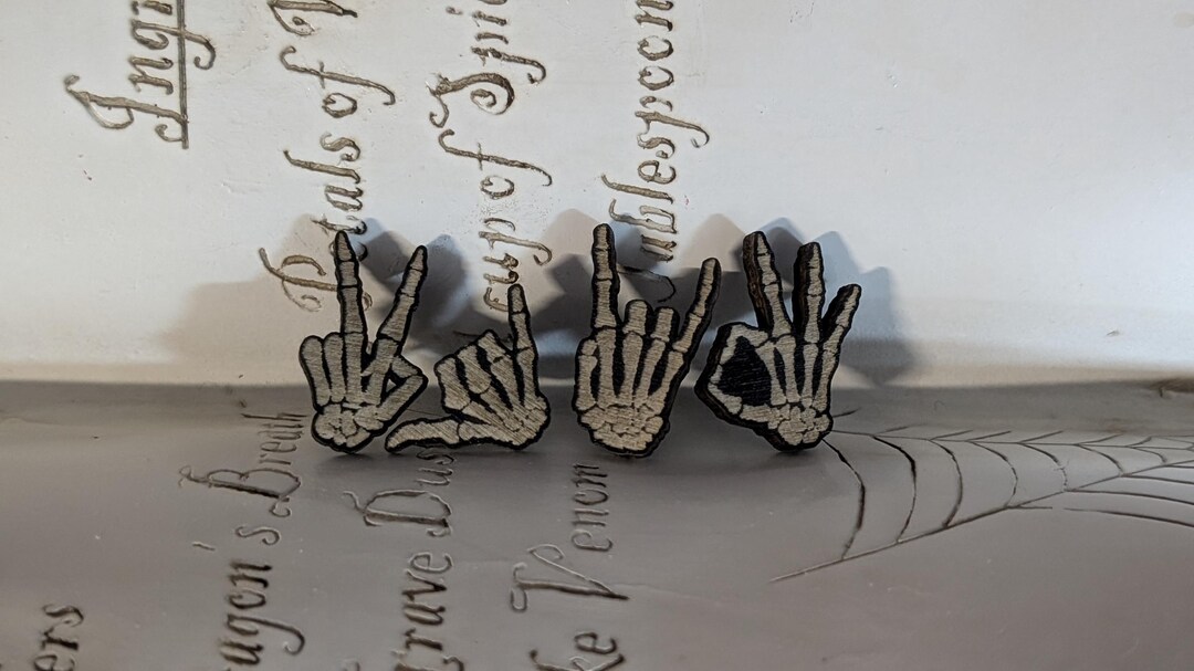 Laser Cut Birch Wood Skeleton Hand Stud Earrings: Spooky Halloween ...